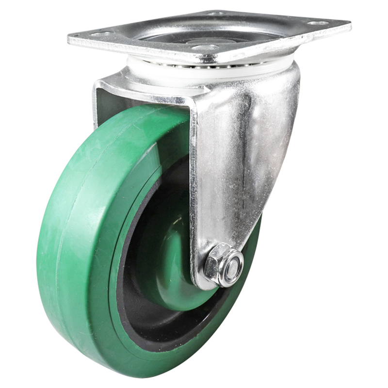 Easyroll 125mm Green Reflex Rubber Swivel Plate Mount Castors I3 Series ...